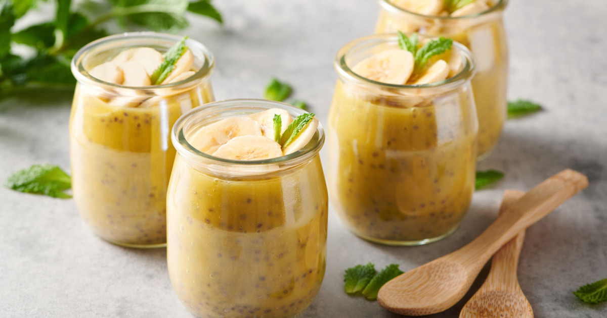 Pudín de chía y mango con plátano - Calidad Pascual